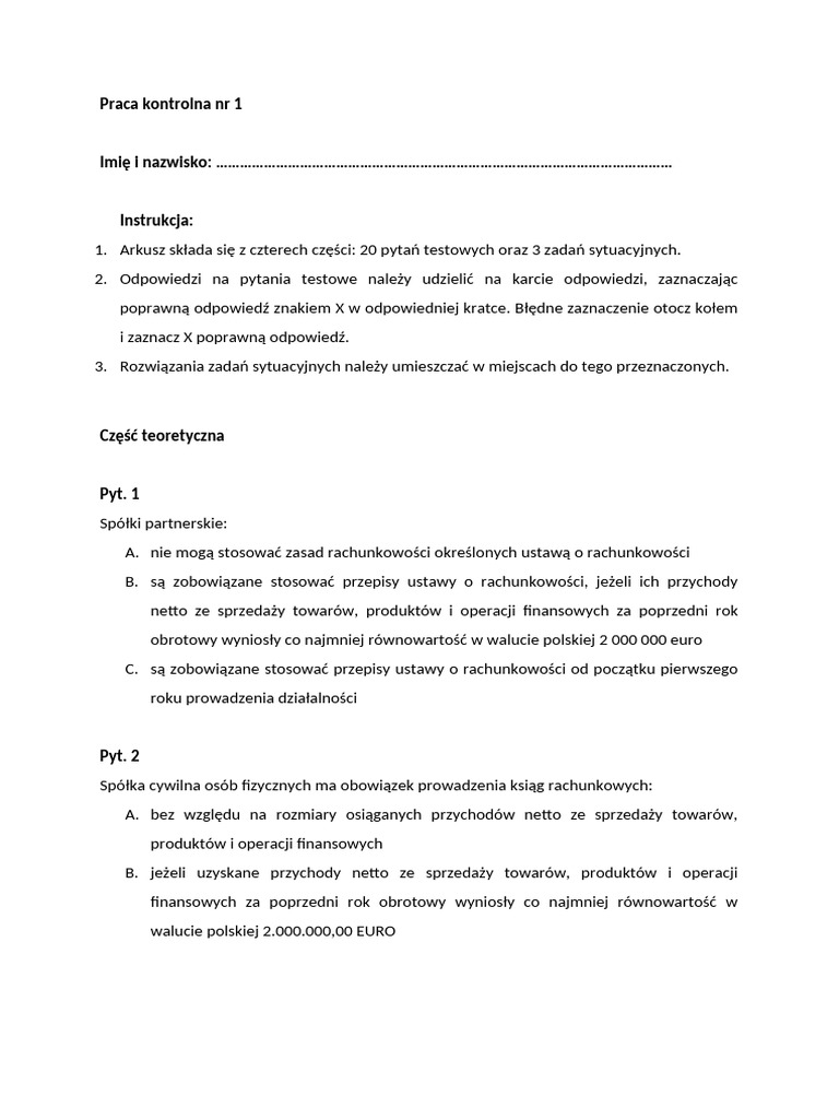 Praca Kontrolna 1 | PDF