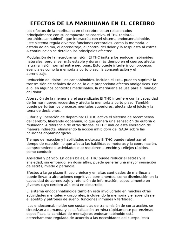 Efectos De La Marihuana En El Cerebro Pdf Tetrahidrocannabinol