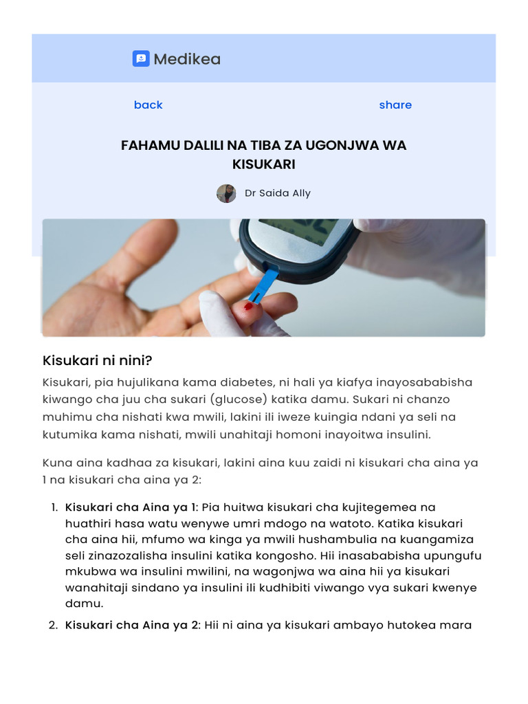 Fahamu Dalili Na Tiba Za Ugonjwa Wa Kisukari | PDF
