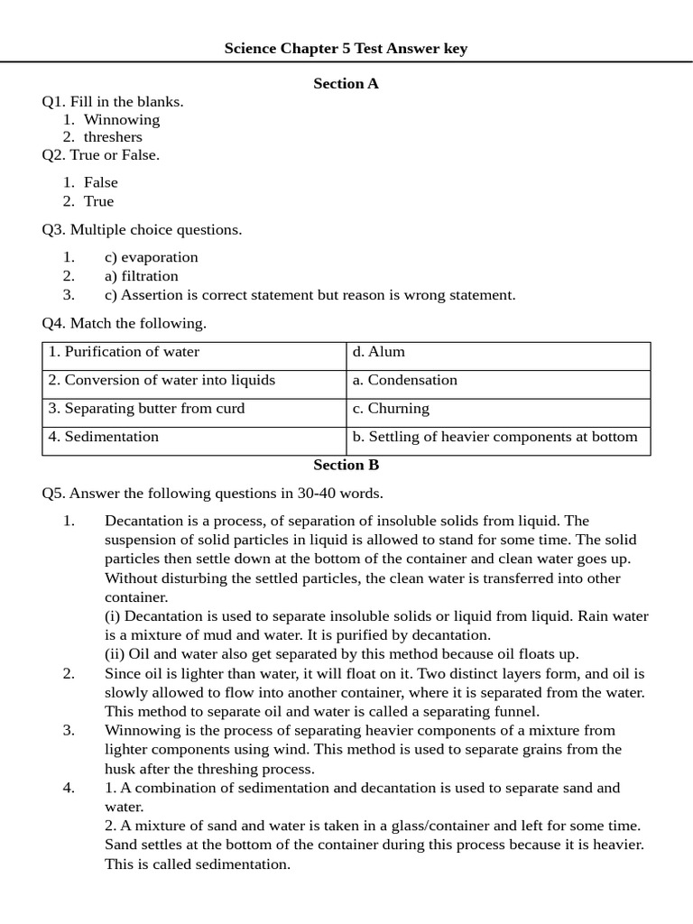 Science Chapter 5 Test Answer Key | PDF | Mixture | Water