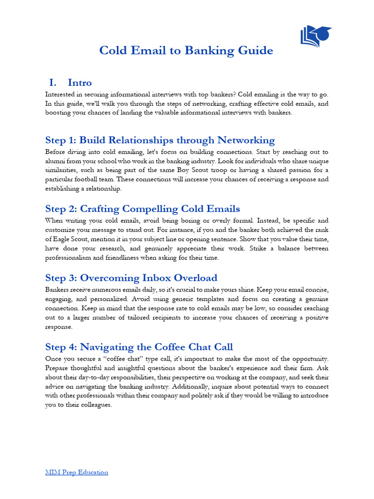 Cold Email Guide for Banking Networking | PDF | Internship | Job Hunting