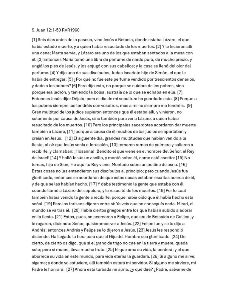 Juan Capitulo 12 | PDF | Jesús | Contenido del Nuevo Testamento