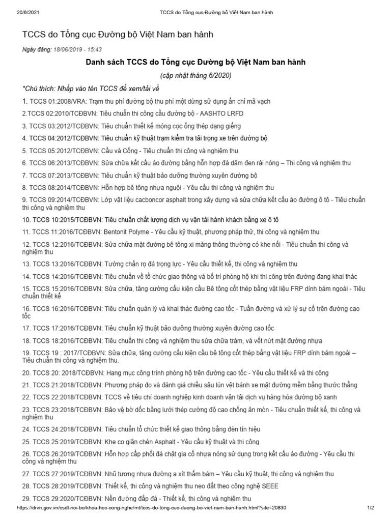 TCCS do Tổng cục Đường bộ Việt Nam ban hành | PDF