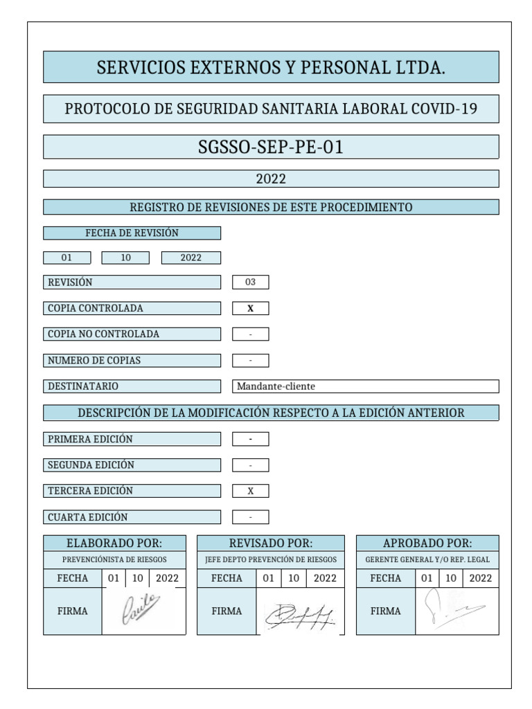 SGSSO-SEP-PE-01 Seguridad Sanitaria en Los Lugares de Trabjo Por Covid-19 | PDF | Epidemiología ...