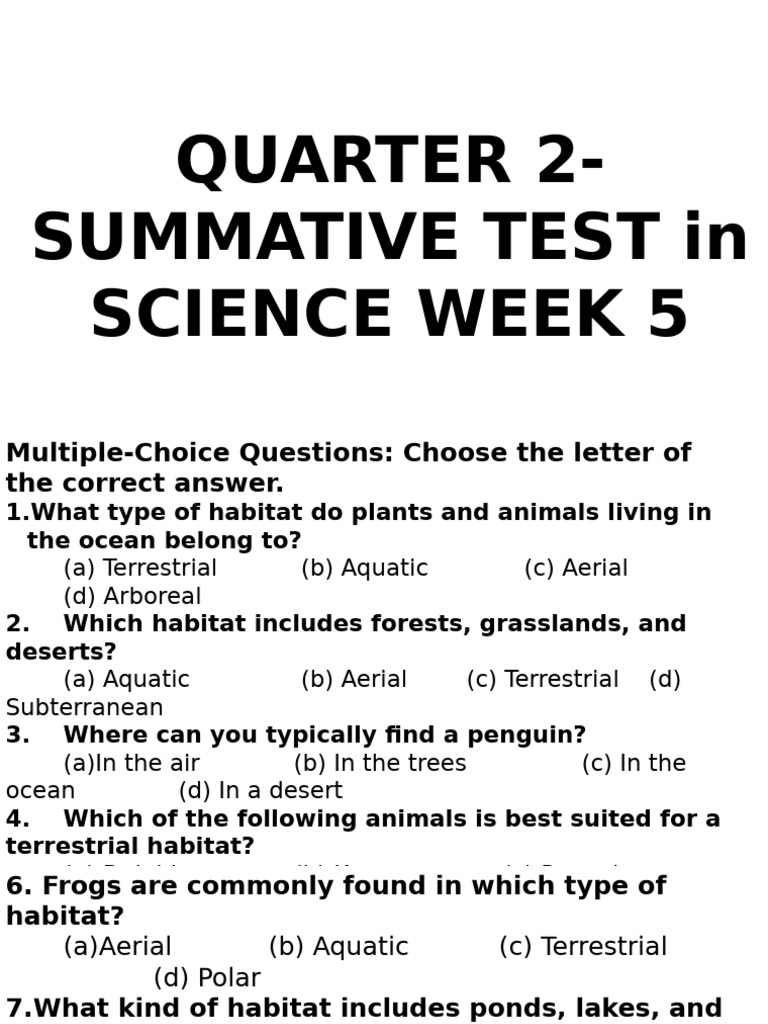 Q2-Summative Test in Science 4 Week 5 | PDF | Habitat | Ecoregions