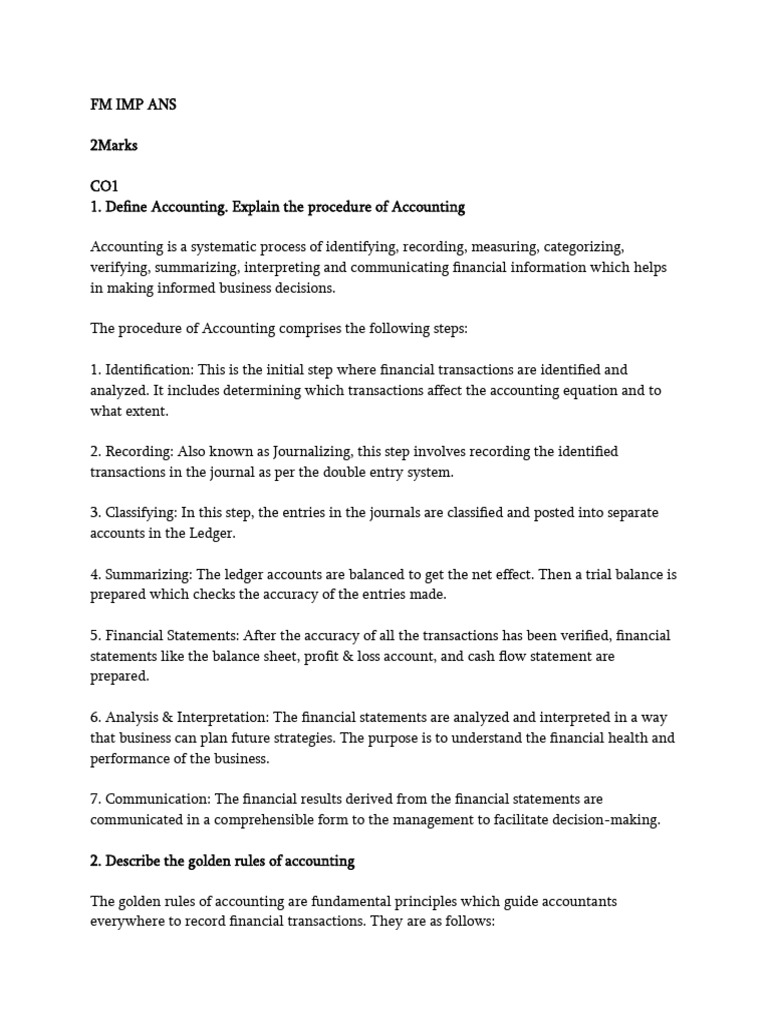 FM IMP ANS - SARKAR | PDF | Debits And Credits | Bookkeeping