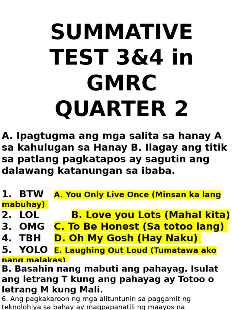Q2 Summative Test 3 4 In Gmrc 4 Pdf