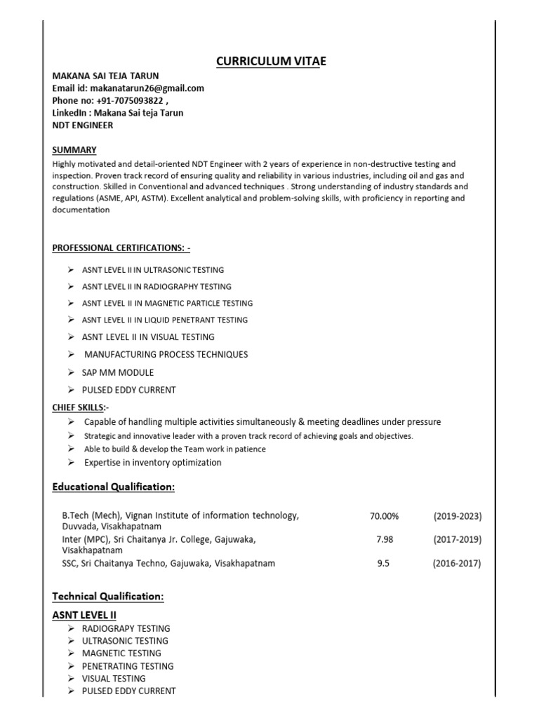MAKANA Resume | PDF | Nondestructive Testing | Mechanical Engineering