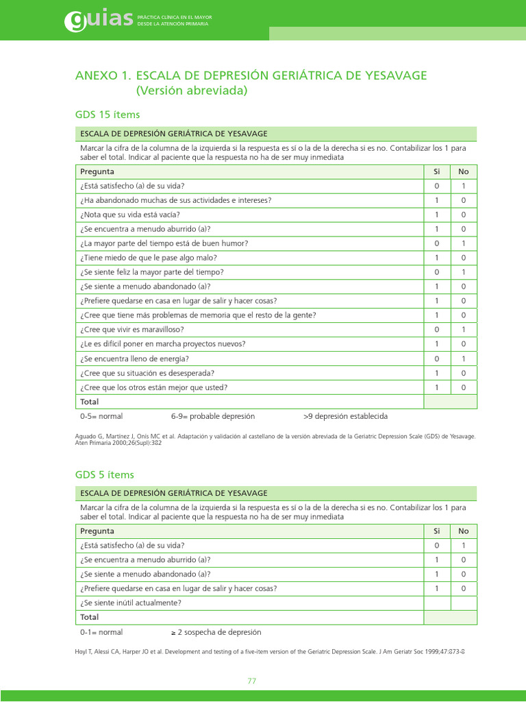 Escala Yesavage | PDF | Depresión (estado de ánimo)