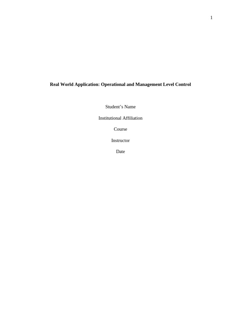 Real World Application - Operational and Management Level Control | PDF ...