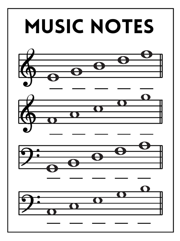 Pink Music Notes Musical Staff Worksheet | PDF