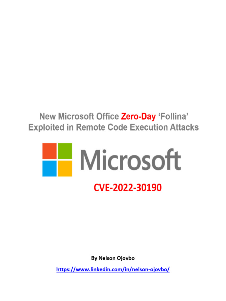 Follina Cve 2022 30190 Critical Zero Day Exploit 011209 Pdf Windows Registry Malware
