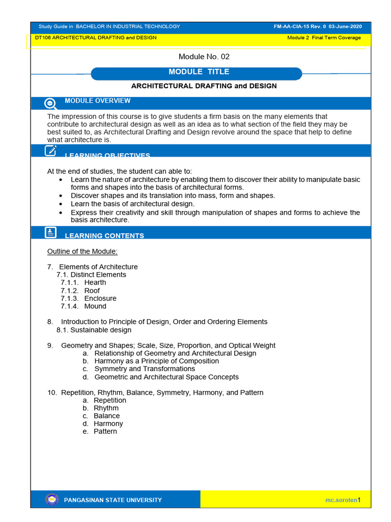 Architectural Drafting Study Guide | PDF | Geometry | Rhythm