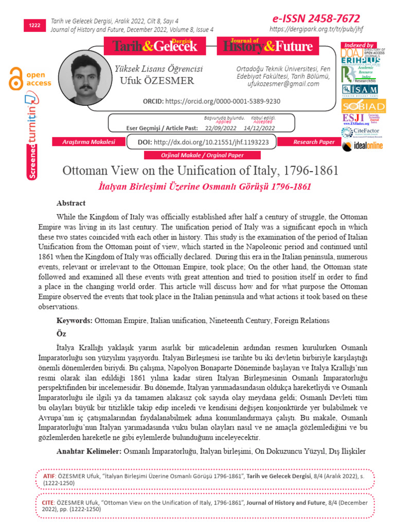 1) Ottoman View on the Unification of Italy, 1796-1861 | PDF | First ...