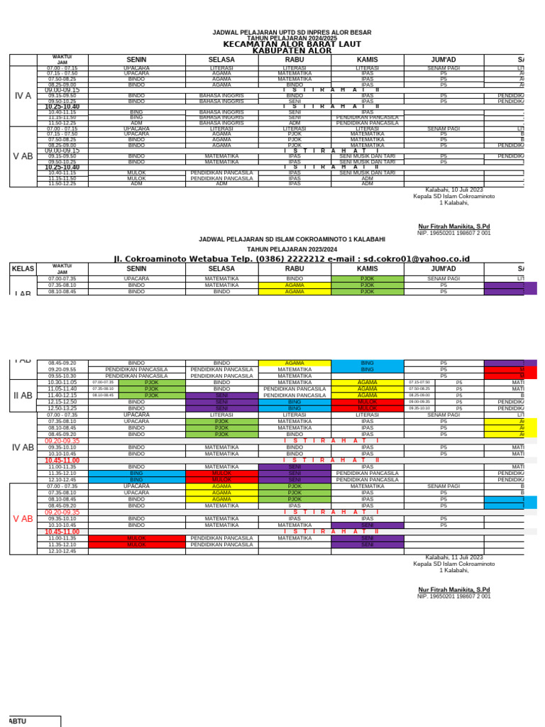 Roster Mata Pelajaran Kurmer 2023-2024 | PDF