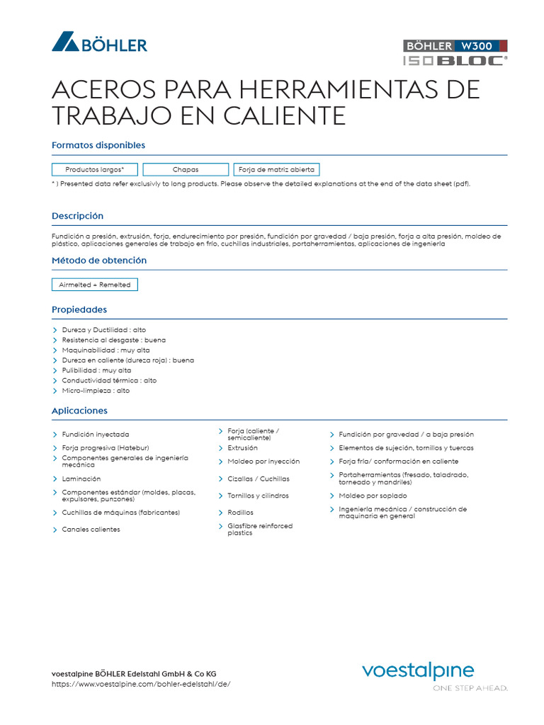 ACERO W300-Isobloc - Es | PDF | Materiales | Procesos de negocio