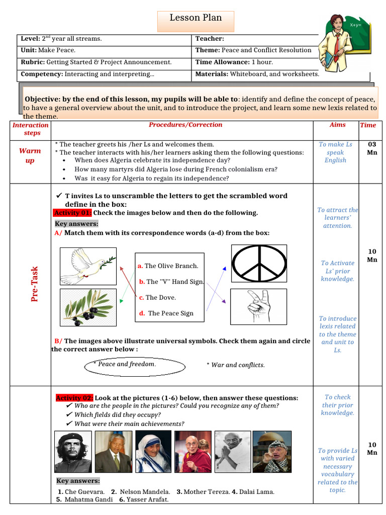 Peace and Conflict Resolution Lesson Plan | PDF | Question | United Nations