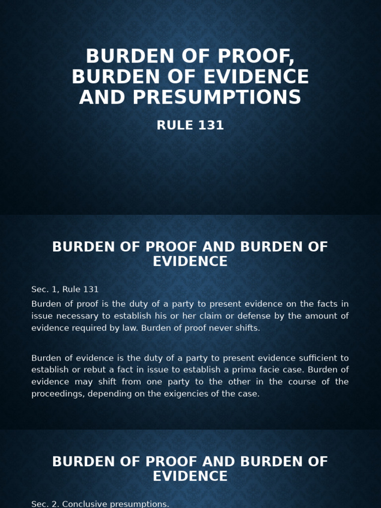 Burden of Proof Burden of Evidence and | PDF | Burden Of Proof (Law ...