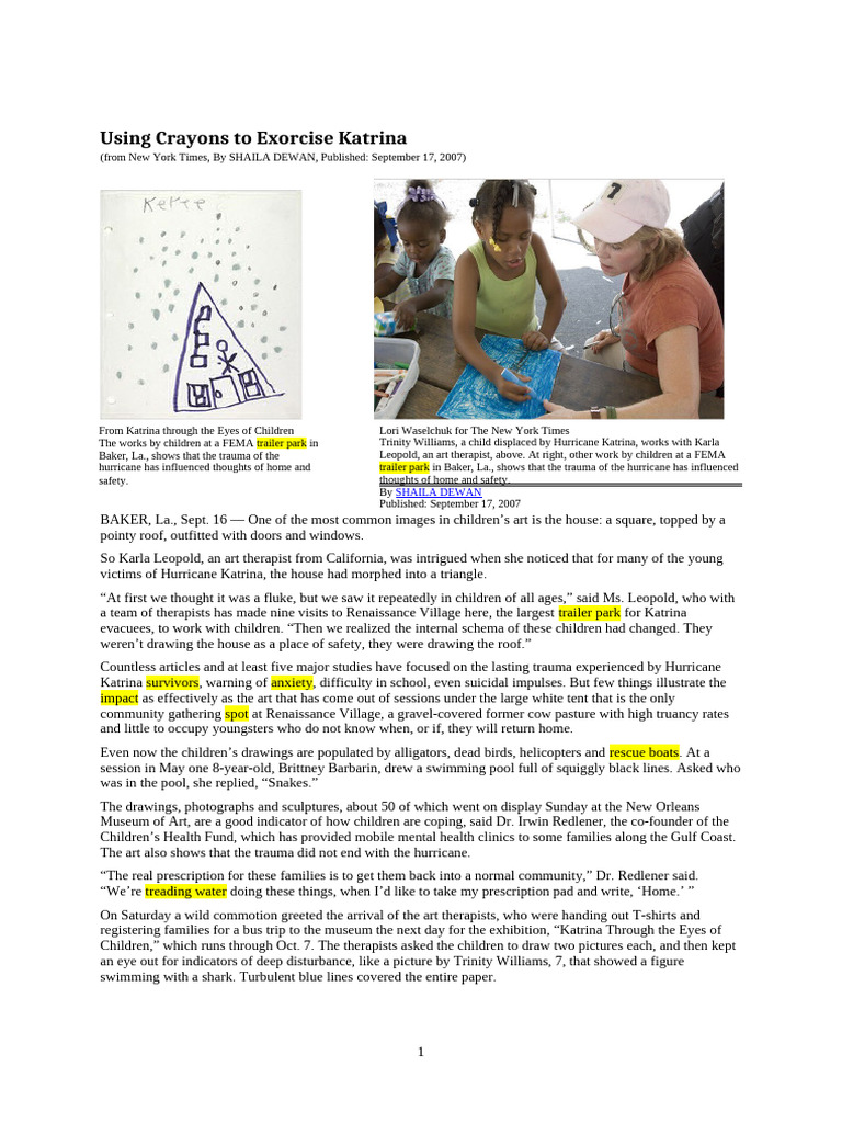 Using Crayons To Exorcise Katrina Text | PDF | Hurricane Katrina