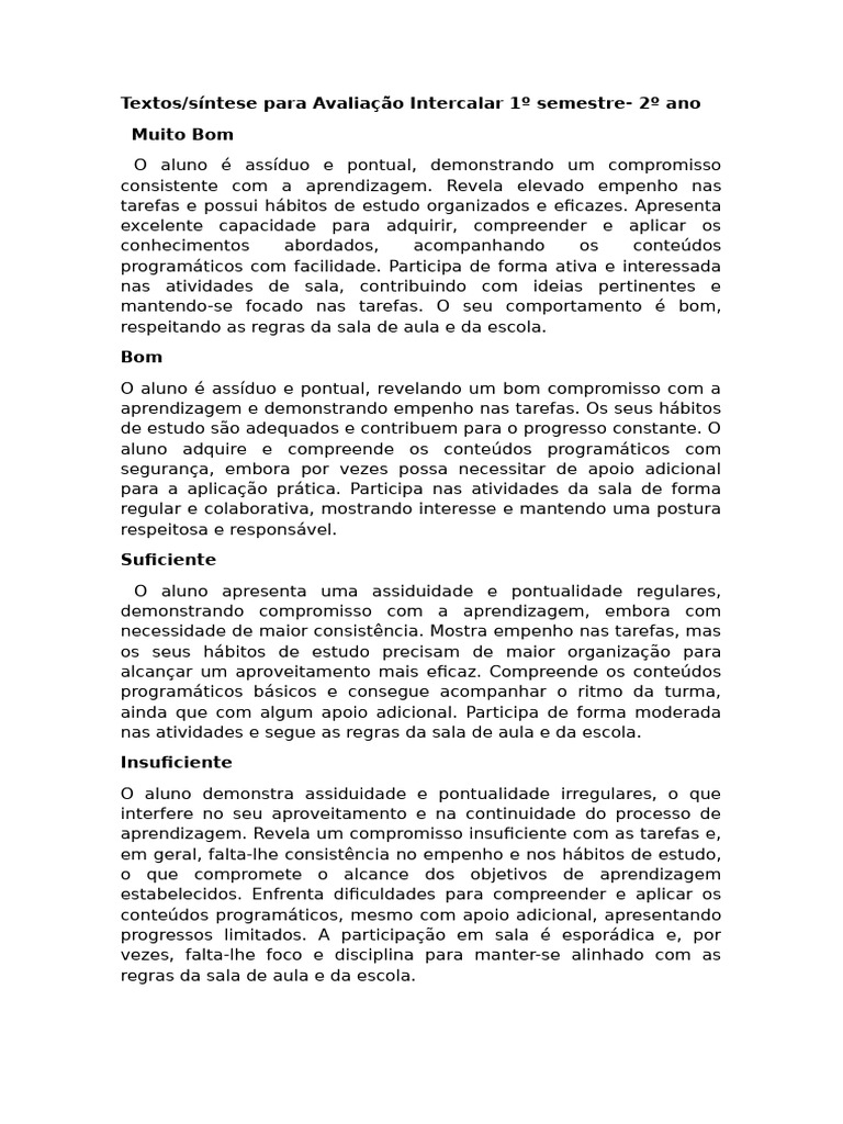 Textos Avaliação Intercalar 2º Ano | PDF | Carreira e Crescimento