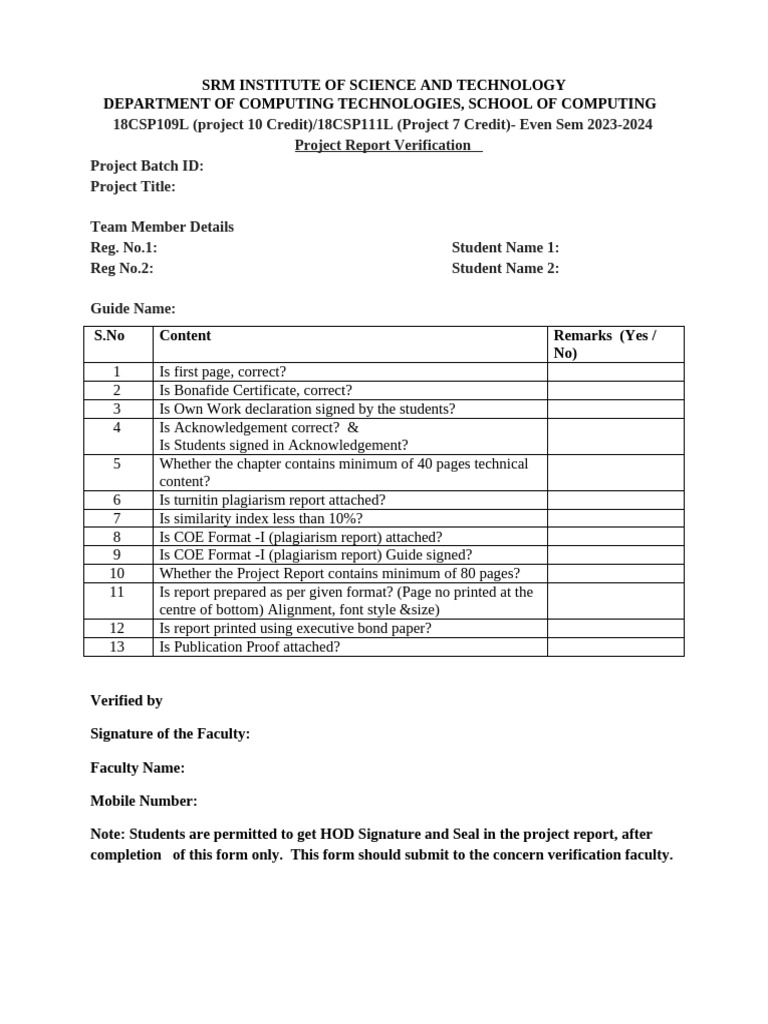 Report Check - Format - To Get HOD Sign | PDF