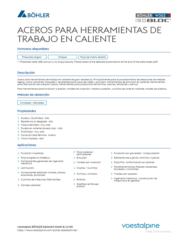 ACERO W302-Isobloc - Es | PDF | Extrusión | Forjar
