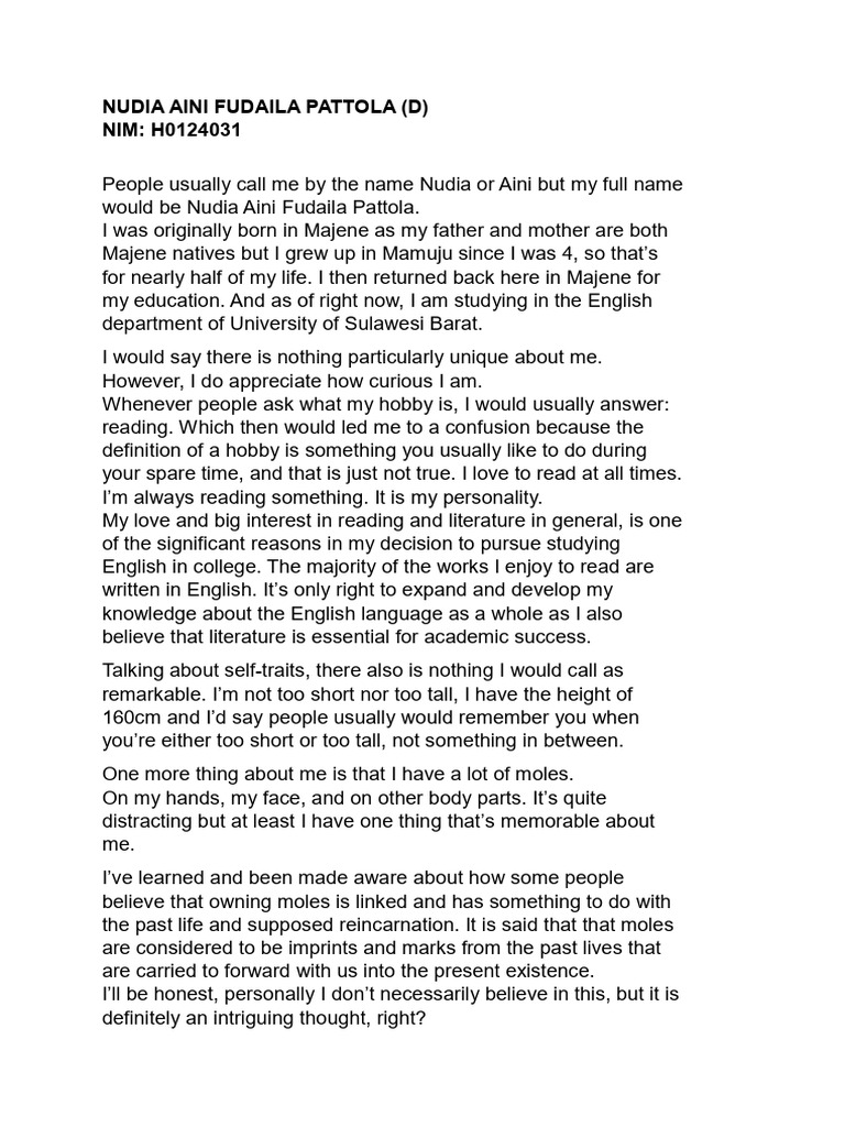 INTRODUCTION (Writing) - Nudia Aini Fudaila Pattola | PDF