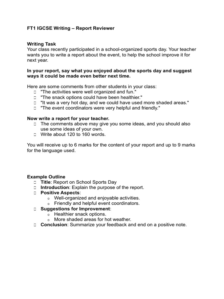 Ft1 Igcse Writing Report Pdf Linguistics Cognition