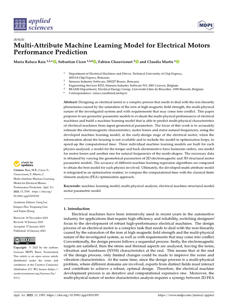 Applsci 13 01395 | PDF | Electric Motor | Machine Learning
