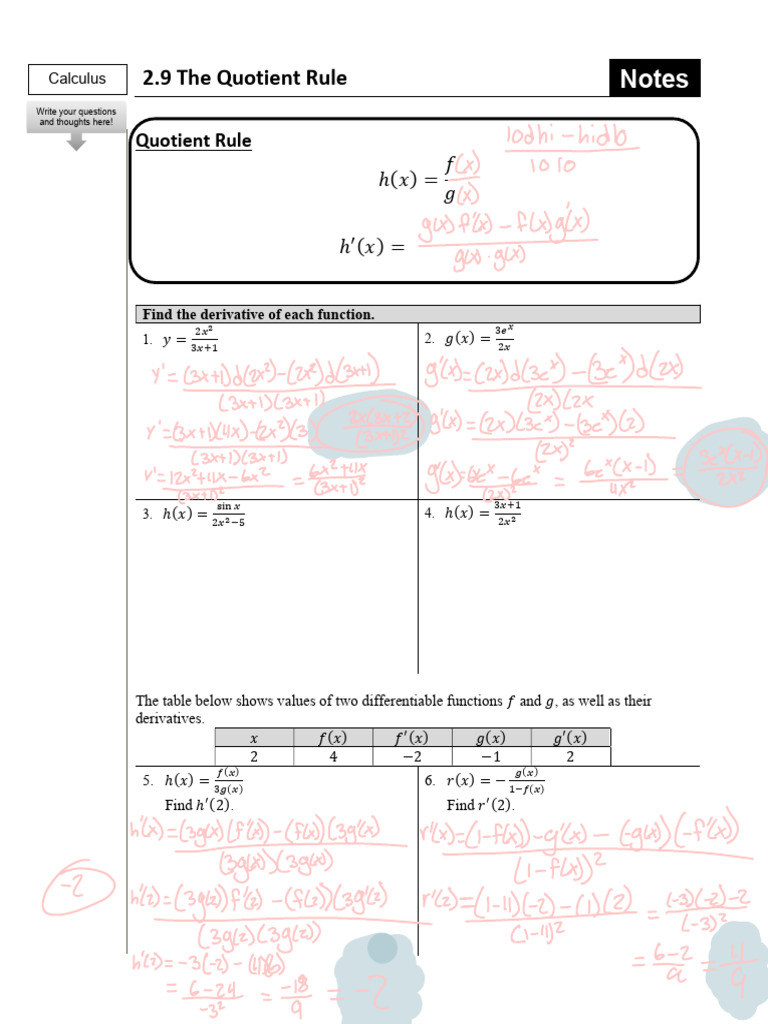 Ap Calc 2.9 Worksheet | PDF | Derivative | Elementary Mathematics