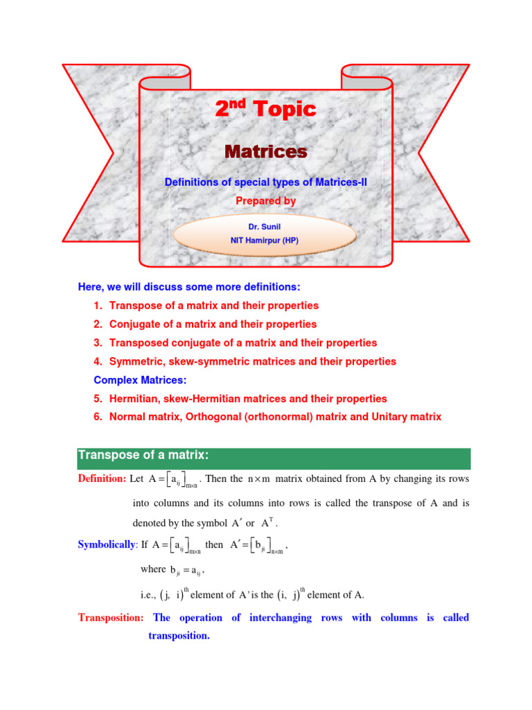 2.definitions of Special Types of matrices-II | PDF | Matrix (Mathematics) | Mathematical Physics