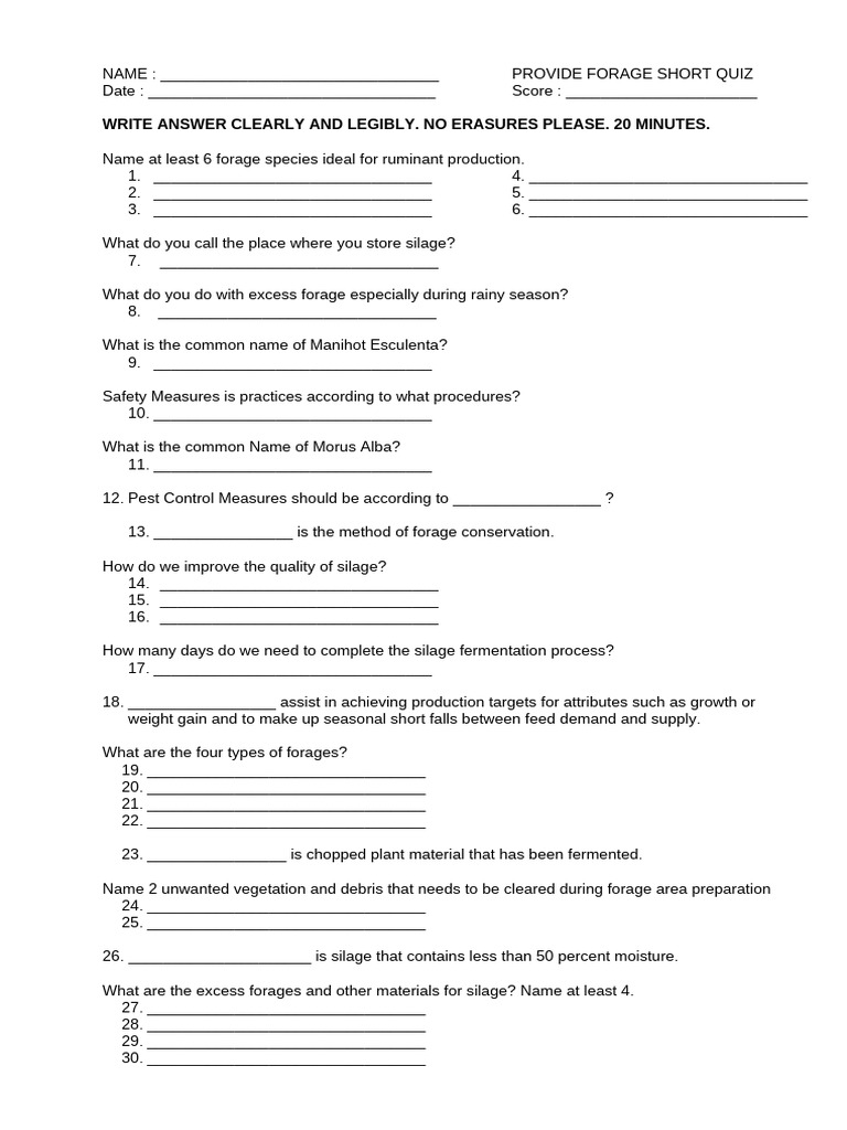 Forage Species Quiz for Ruminant Production | PDF | Career & Growth