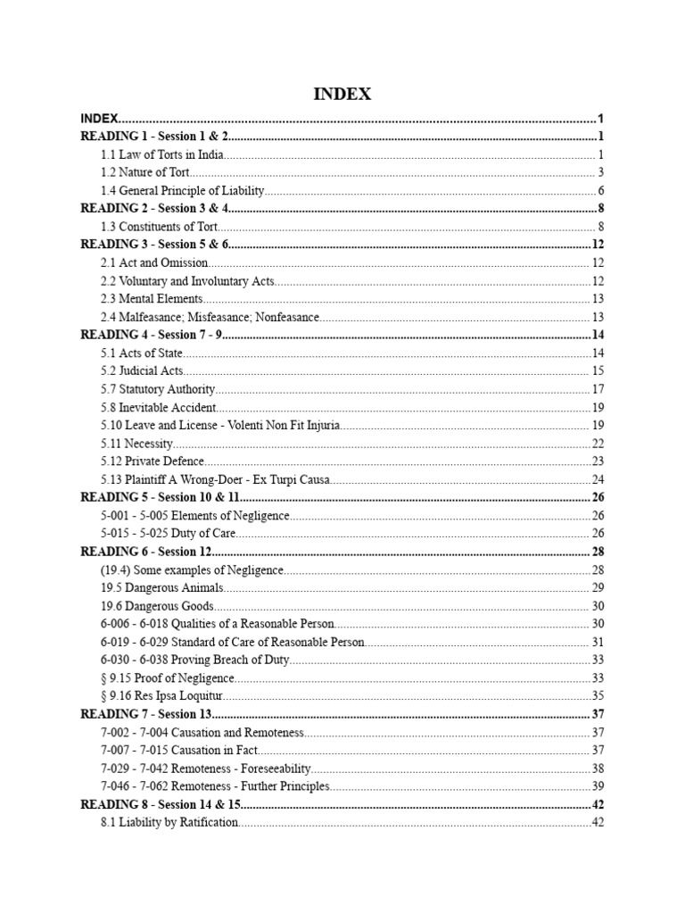 Jairaj Singh Basur - Torts I - Reading Notes Excluding CPA and MVA ...