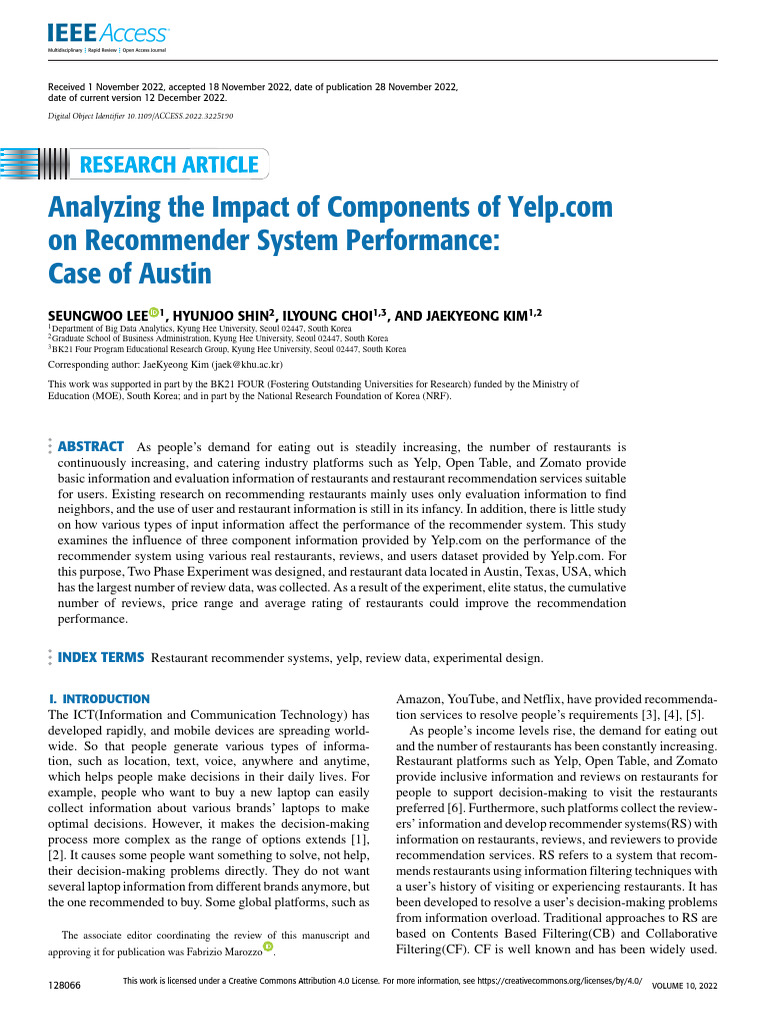 Yelp's Impact on Restaurant Recommendations | PDF