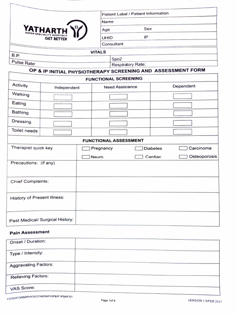 Physiotherapy Assessment and Consent Form | PDF | Physical Therapy ...