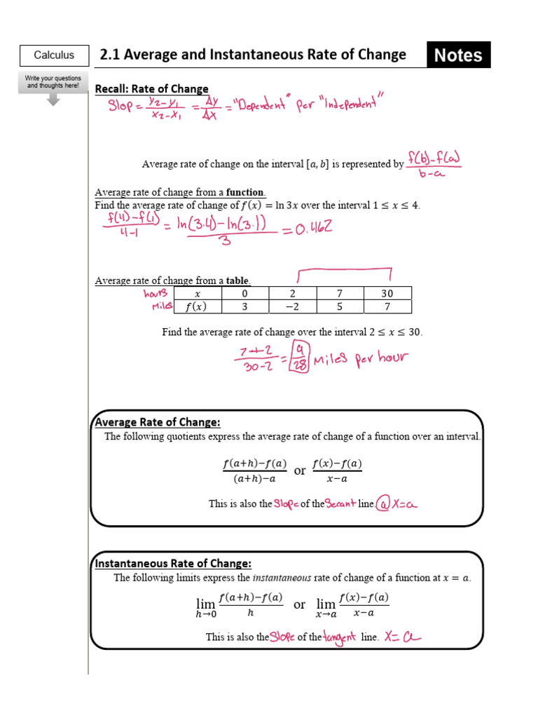 Average and Instantaneous Rates of Change | PDF | Derivative | Slope
