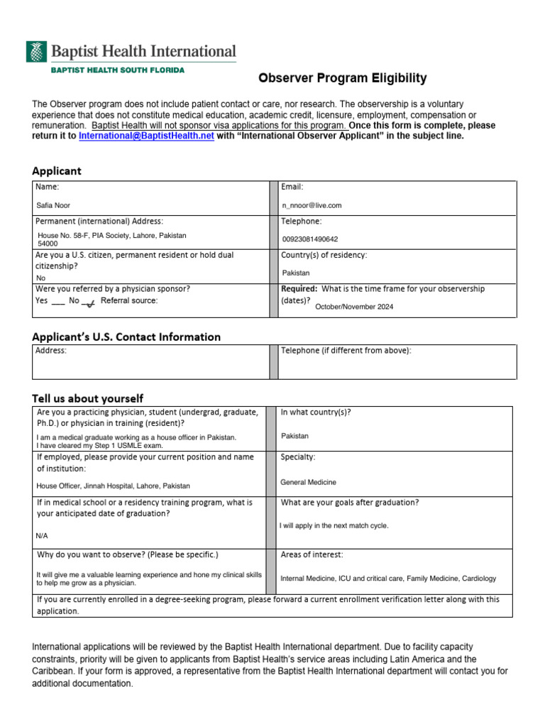 International Eligibility Form | PDF | Residency (Medicine) | Internal ...