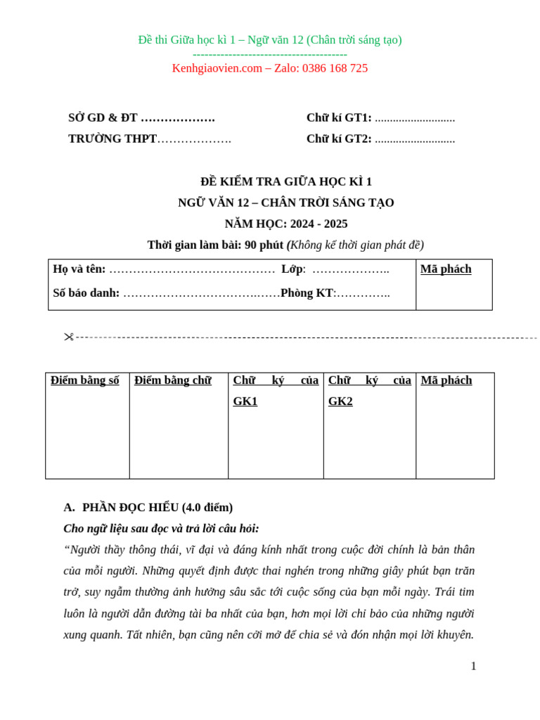 Demo ghk1 Nguvan12 CTST | PDF