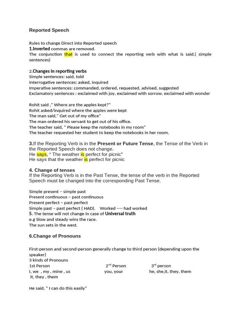 Rules of Reported Speech Explained | PDF | Question | Grammatical Tense