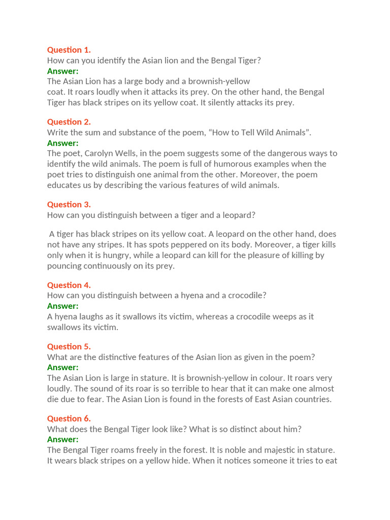 How To Tell Wild Animals | PDF | Tiger | Lion