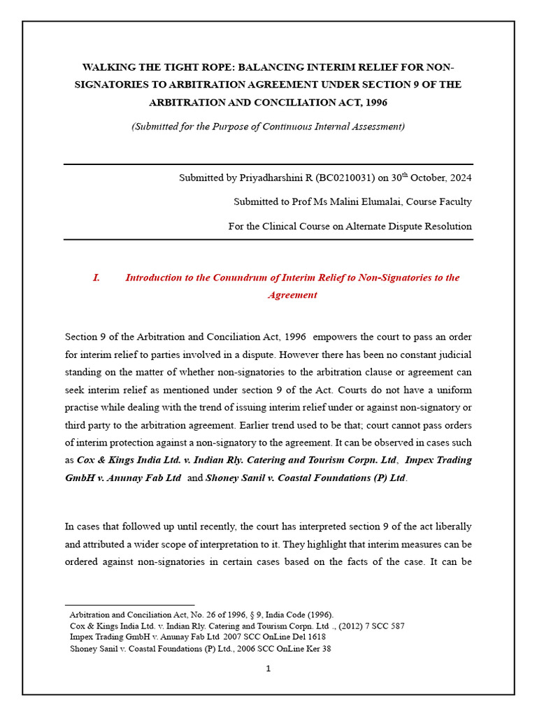 Interim Relief for Non-Signatories in Arbitration | PDF | Arbitration ...