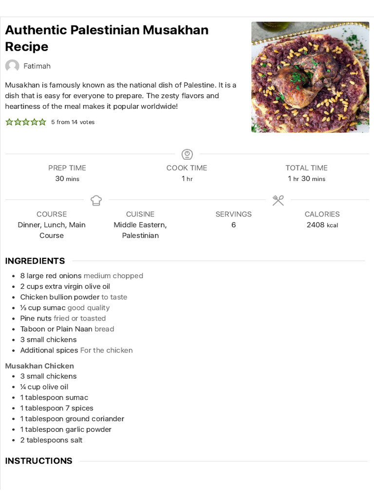 Authentic Palestinian Musakhan Recipe | PDF | Fat | Breads