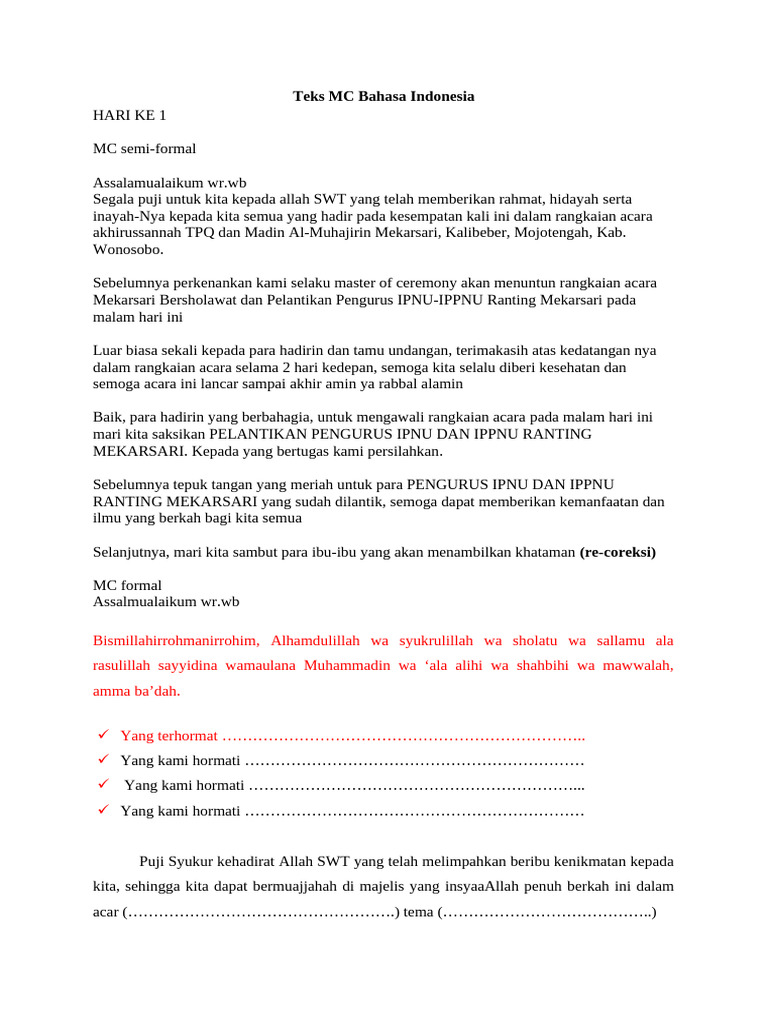 MC Hari 1 Khataman | PDF