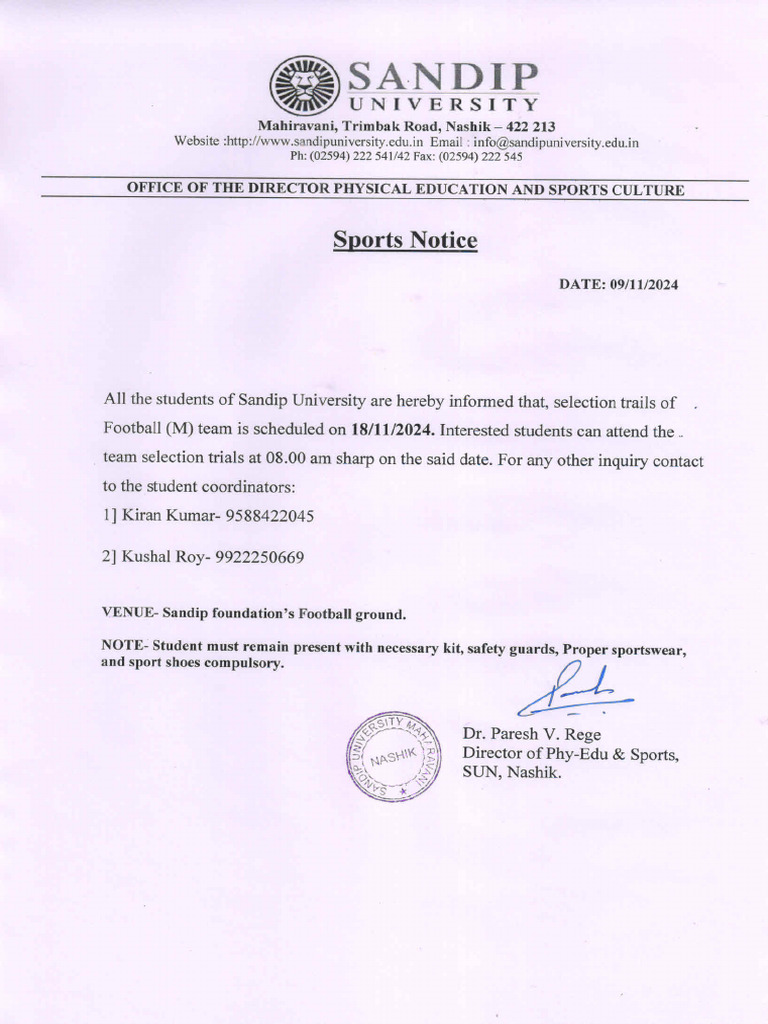 Sports Notice | PDF