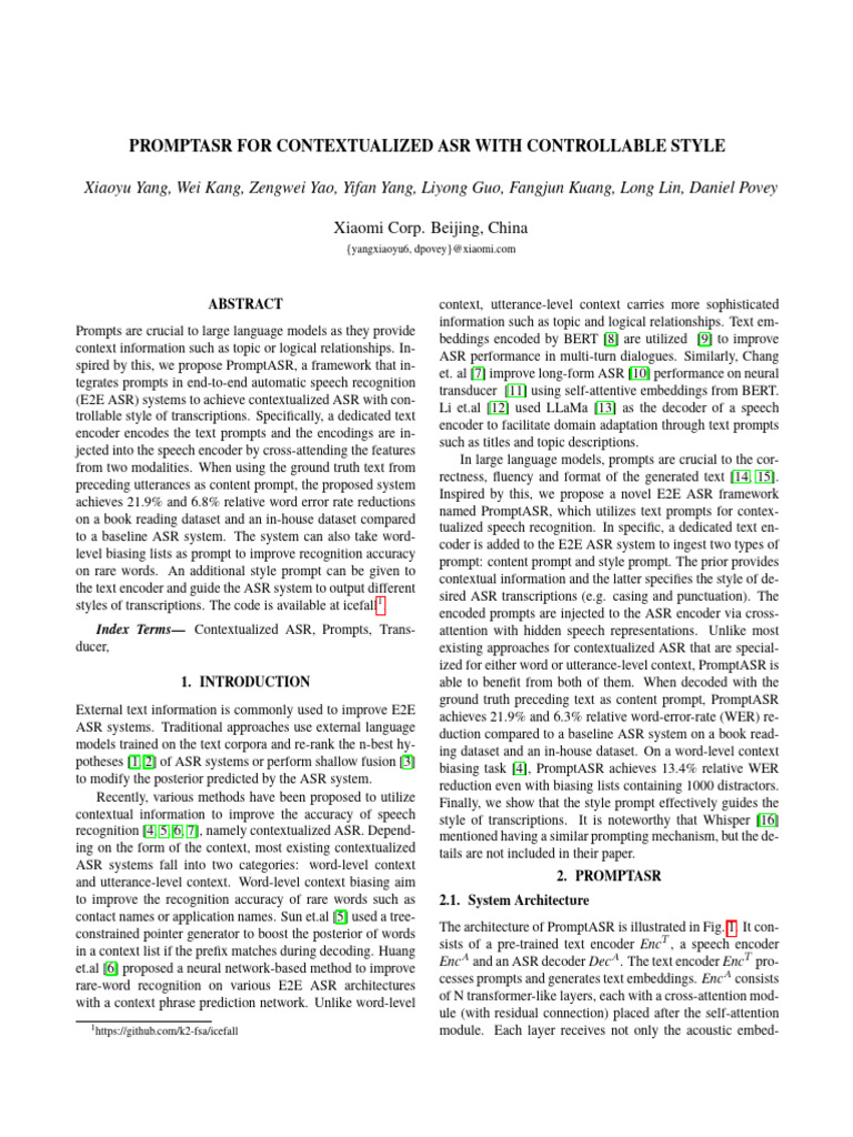 Promptasr For Contextualized Asr With Controllable Style | PDF | Speech ...