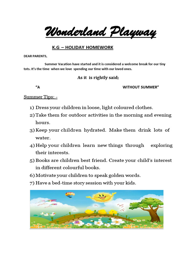 Holiday Homework K.G PDF | PDF