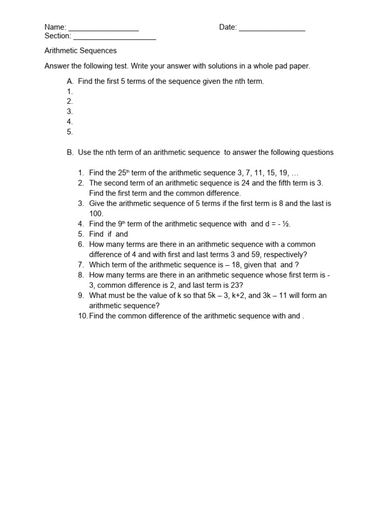 Arithmetic Sequences Asyn Activities | PDF | Teaching Methods & Materials