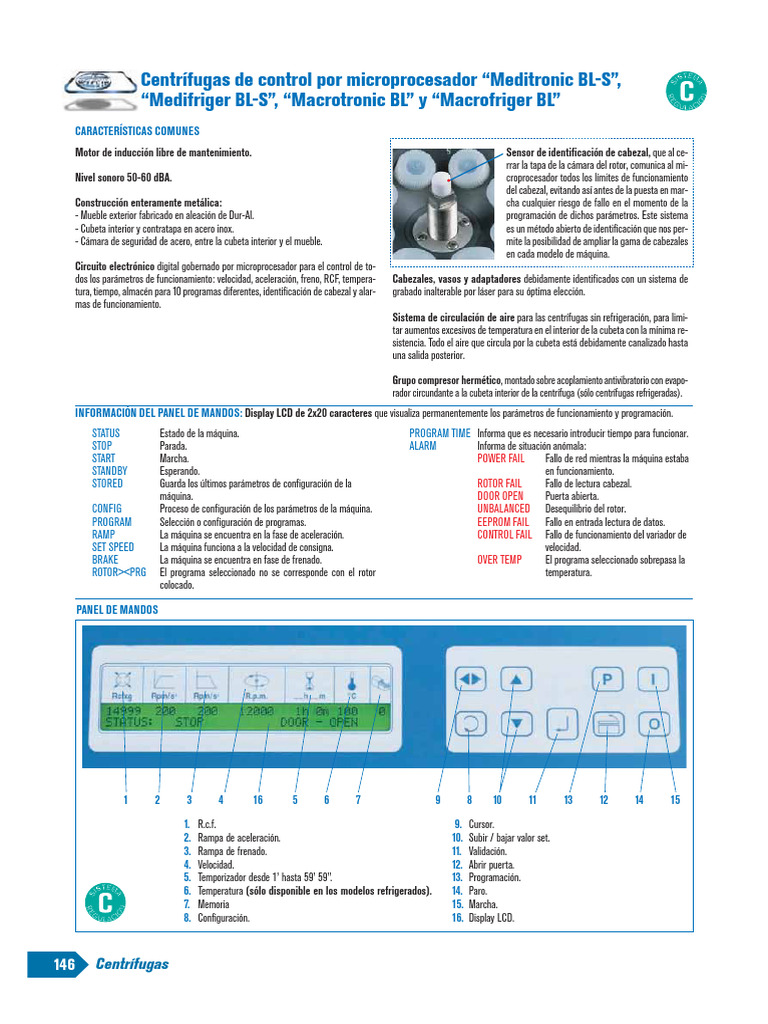 Centrífugas de Control Por Microprocesador "Meditronic BL-S", "Medifriger BL-S", "Macrotronic BL ...