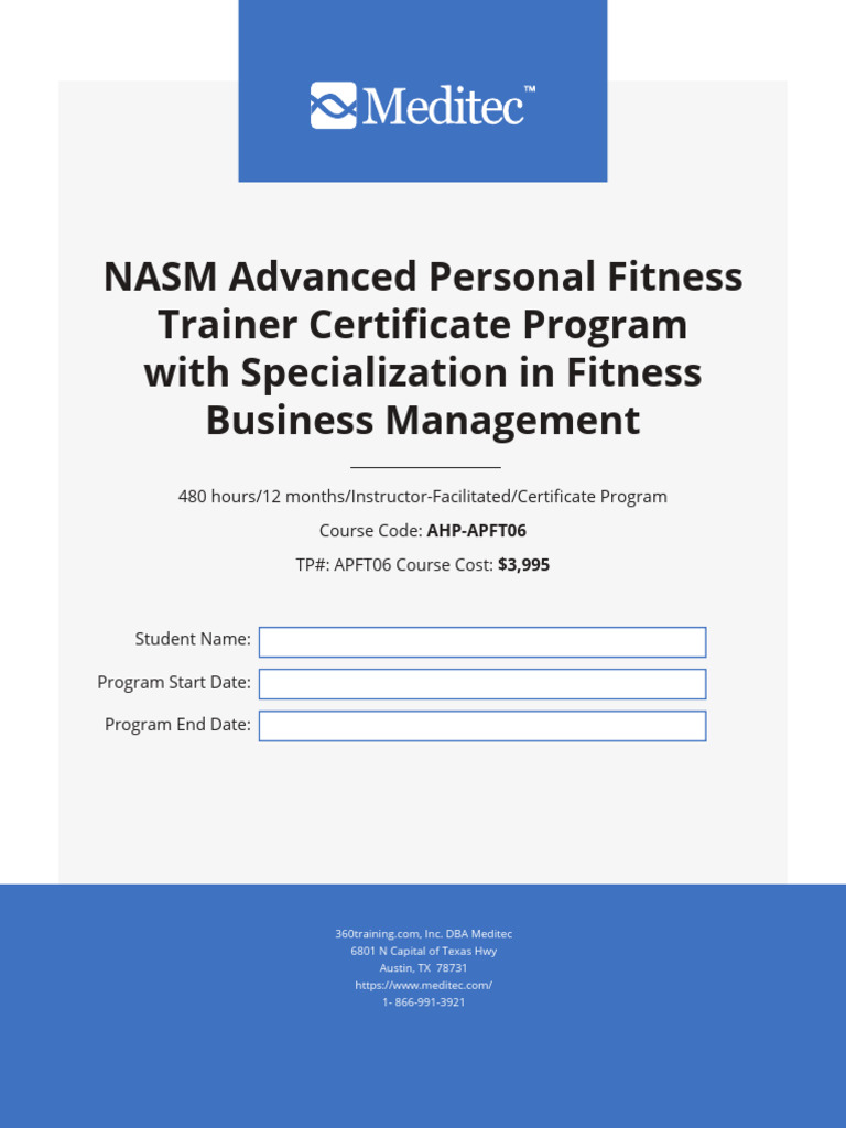 Med - NASM Advanced Personal Fitness Trainer Certificate Program With Specialization in Fitness ...