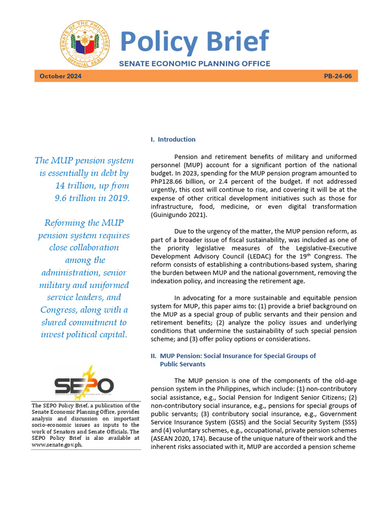 Policy Brief On Reforming The MUP Pension System | PDF | Pension ...